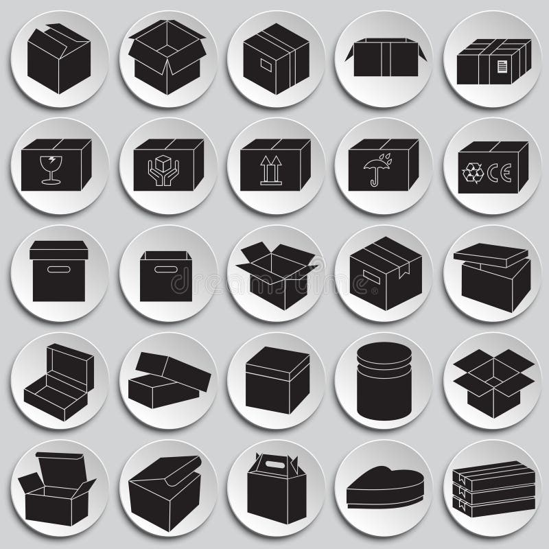 Boxes Icons Set on Circles Background for Graphic and Web Design ...