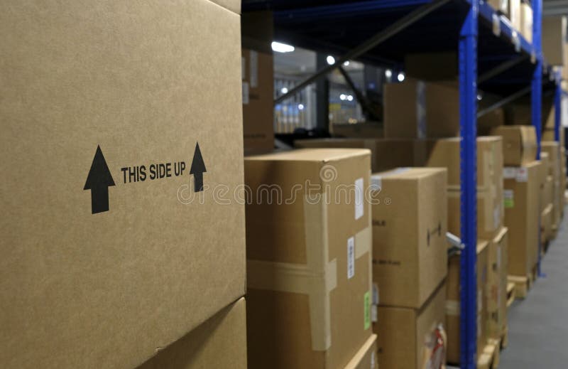 Boxes Inside a Distribution Warehouse Stock Image - Image of open ...