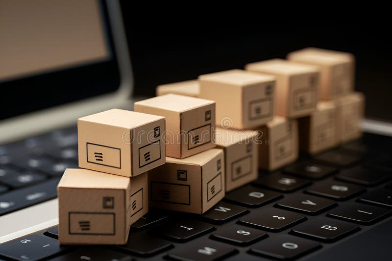 Boxes on a Laptop Keyboard. Concept Online Shopping. Generation AI ...