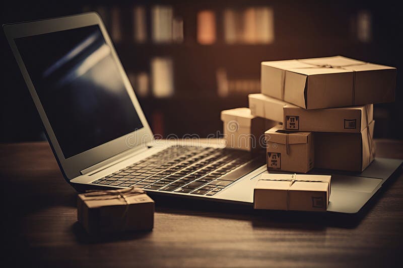 Boxes on a Laptop Keyboard. Concept Online Shopping. Generation AI ...