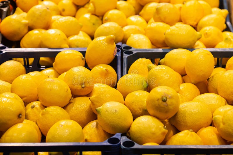 Boxes of Lemons on a Supermarket Display. Stock Photo - Image of ...