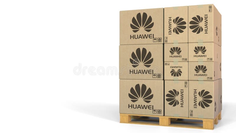 Boxes with Huawei Logo on Pallet. Editorial 3D Animation Stock Video ...