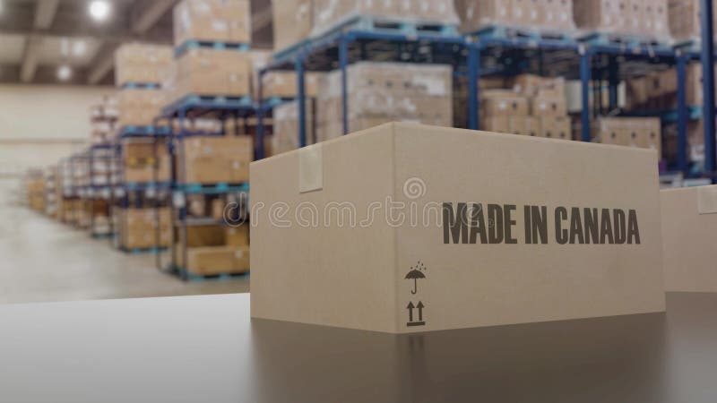 Boxes with MADE in CANADA Text on Conveyor. 3d Illustration Stock ...