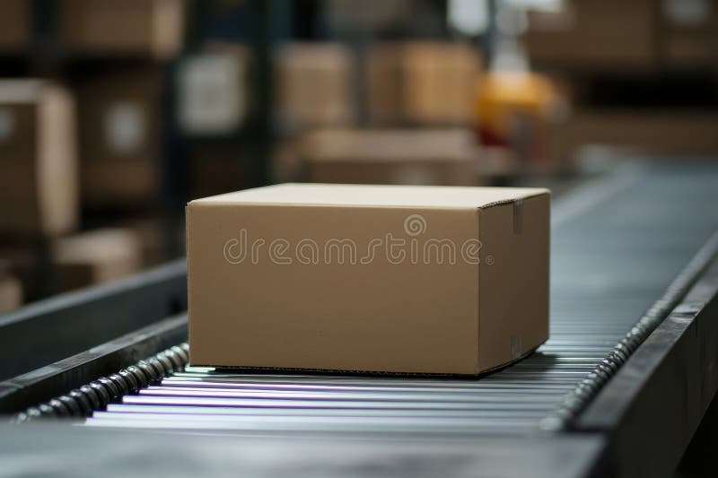 Boxes for Mockup on Conveyor Rollers Belt Ready To Be Shipped. Shipping ...