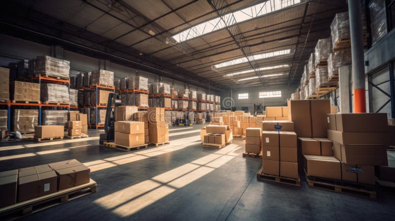 Boxes in Modern Large Warehouse Stock Illustration - Illustration of ...