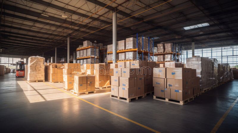 Boxes in Modern Large Warehouse Stock Illustration - Illustration of ...