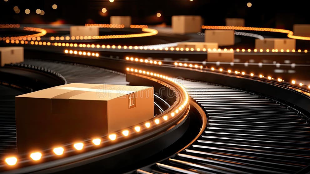 Boxes are in Motion Along a Conveyor Belt in a Warehouse, Highlighting the Streamlined Process ...