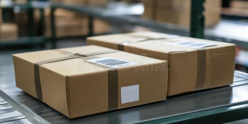 Boxes Move Along Conveyor Belt with Distribution and Packaging Theme ...