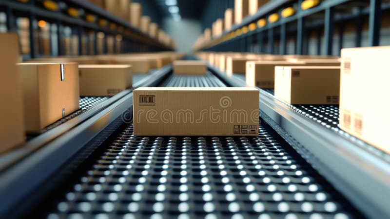 Boxes Move Steadily Along a Conveyor Belt, Highlighting the Efficient ...
