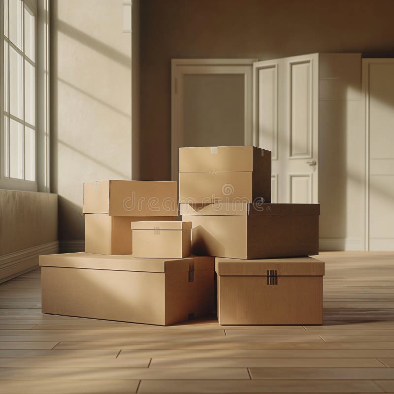 Boxes with Moving Things in an Empty Room Stock Illustration ...
