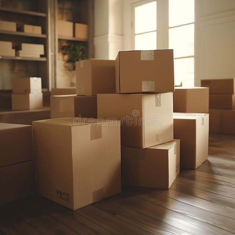 Boxes with Moving Things in an Empty Room Stock Illustration ...