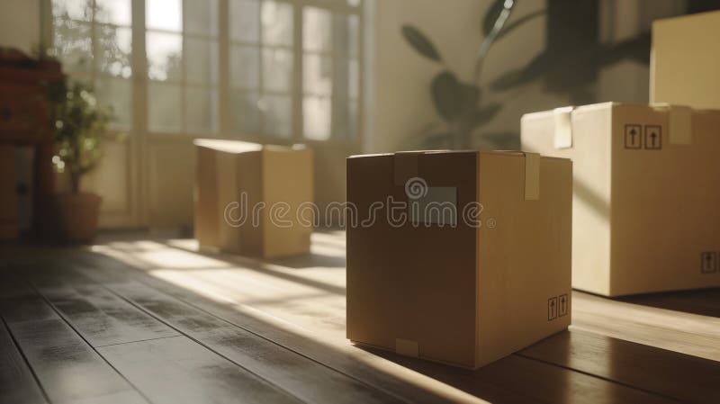 Boxes with Moving Things in an Empty Room Stock Illustration ...