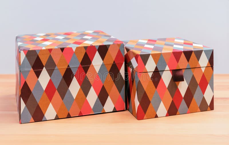 Boxes with Multi-colored Diamond-shaped Pattern for Gift Wrapping Stock ...