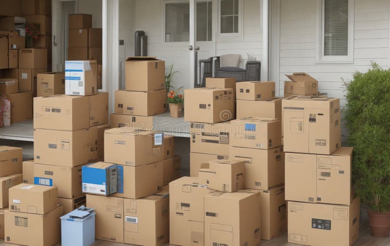 Boxes Near the House, Ready for Transportation, Moving Stock ...