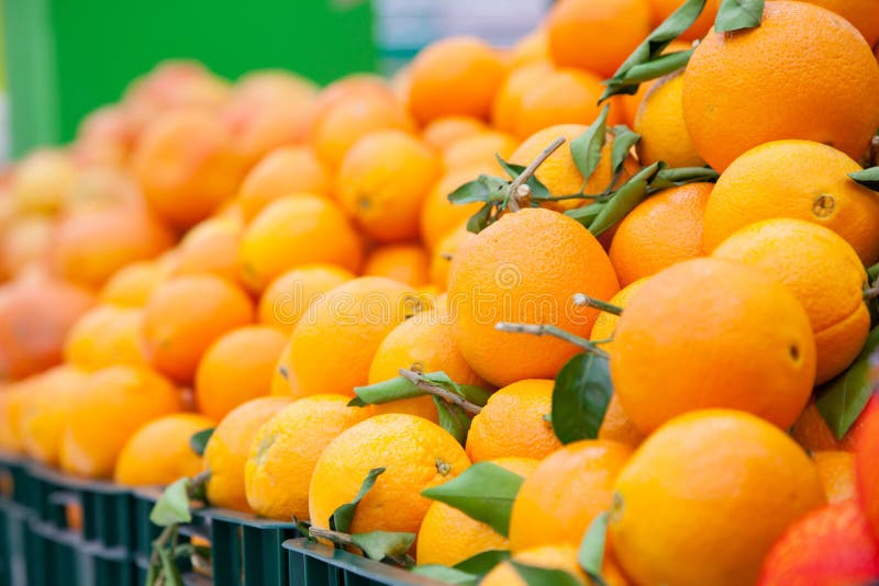 Boxes of Oranges in the Store. Stock Photo - Image of objects, boxes ...