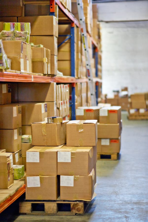 Boxes, Packages and Shelves with Inventory at Warehouse for ...