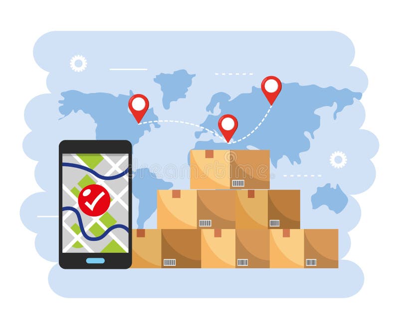 Boxes Packages with Smartphone Gps Map Location Stock Vector ...