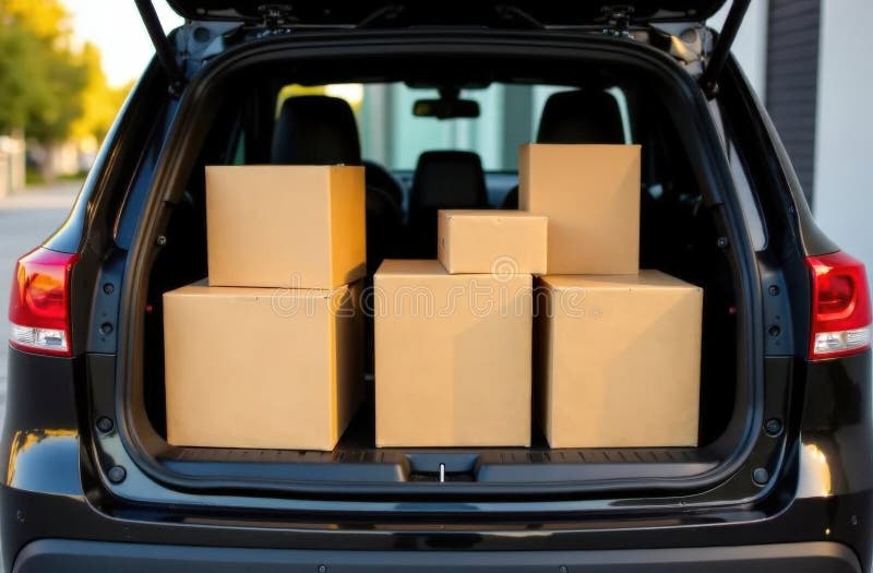 Boxes Packed in Trunk of Suv for Delivery or Moving Day Stock Photo ...