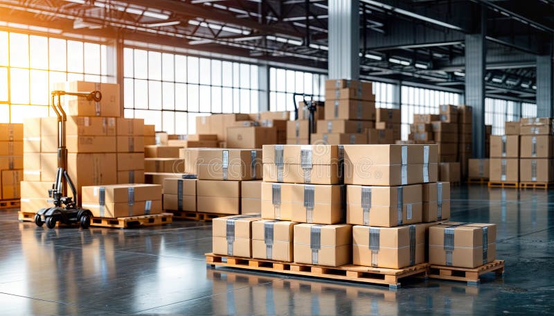 Boxes on Pallet in Warehouse. Logistics and Transportation Concept ...