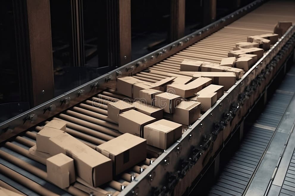 Boxes and Parcels on a Sorting Belt. Generative AI. Stock Illustration ...