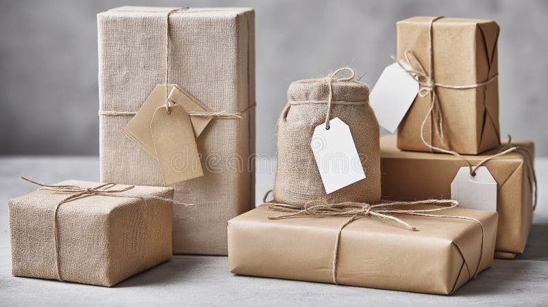 Boxes with Parcels Wrapped in Craft Paper at the Post Office Stock ...