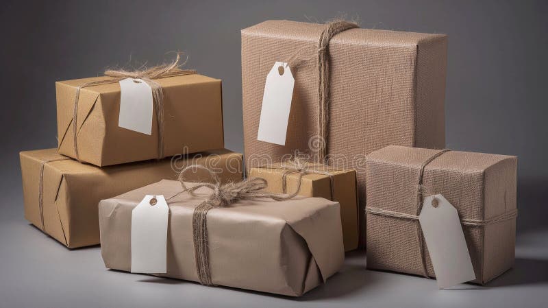 Boxes with Parcels Wrapped in Craft Paper at the Post Office Stock ...