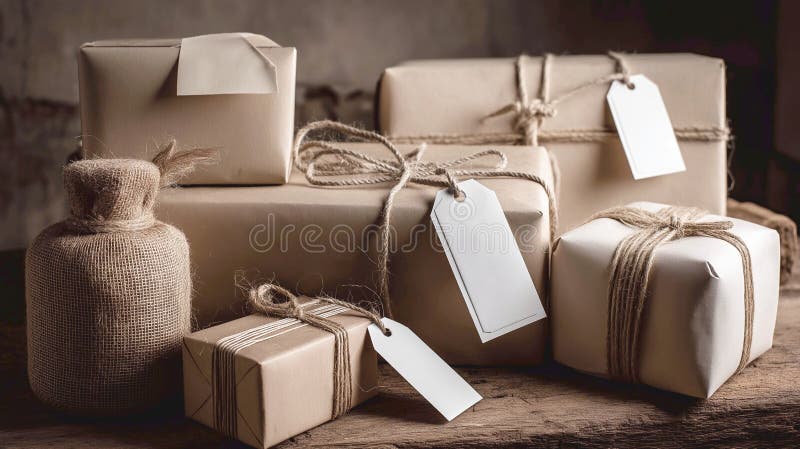 Boxes with Parcels Wrapped in Craft Paper at the Post Office Stock ...