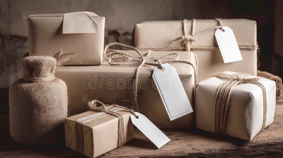 Boxes with Parcels Wrapped in Craft Paper at the Post Office Stock ...