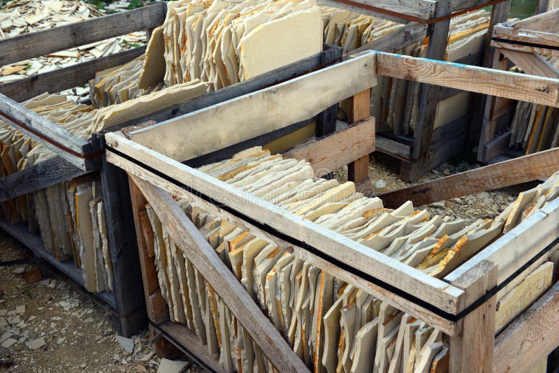 Boxes with Paving Stones of Limestone Stock Image - Image of surface ...