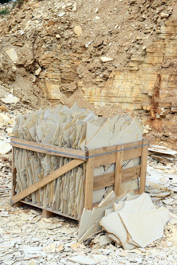 Boxes with Paving Stones of Limestone Stock Photo - Image of yellow ...