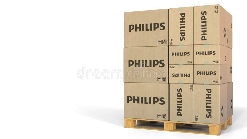 Boxes with Philips Logo on Pallet. Editorial 3D Rendering Editorial ...