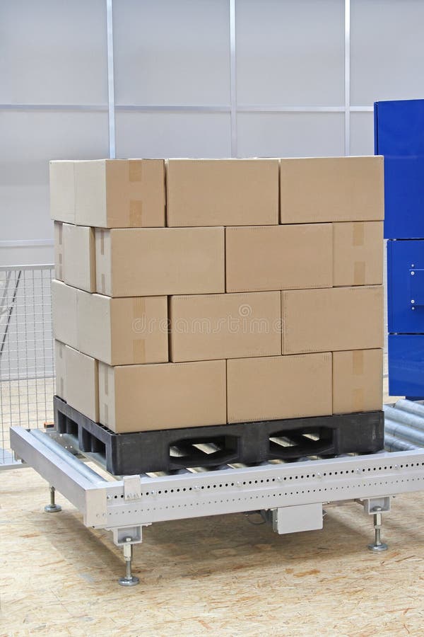 Pallet with Boxes Coveyor stock image. Image of pack - 291609305