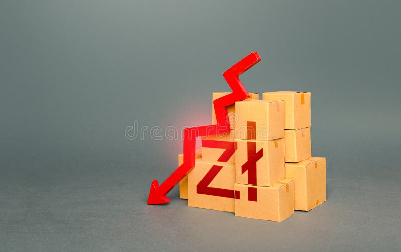 Boxes with Polish Zloty Symbol and Down Arrow. Decrease in Stocks of ...