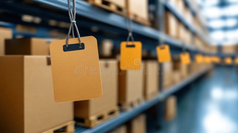 Boxes with Quality Control Tags Hanging in Warehouse Create an ...