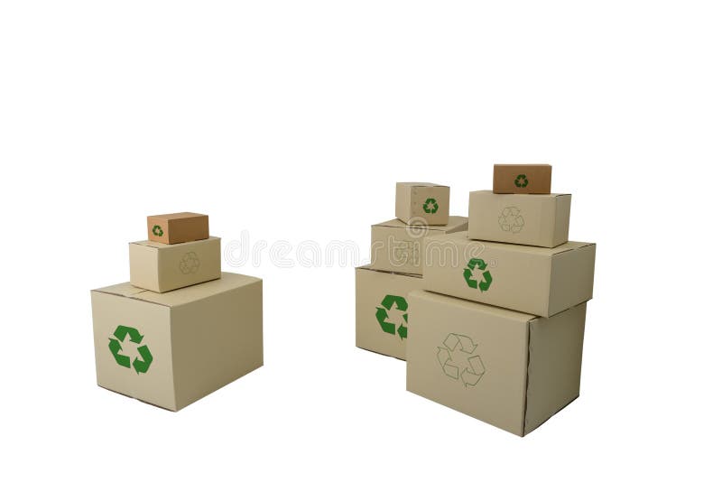 Boxes with Recycle Sign in Different Sizes Stacked Boxes Isolate Stock ...