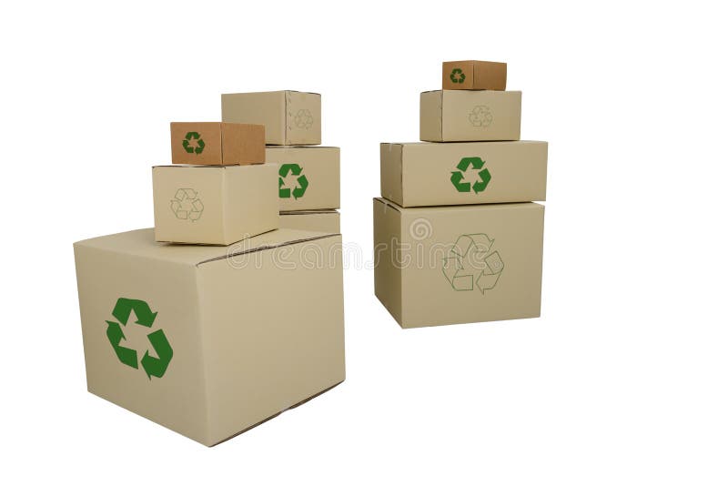 Boxes with Recycle Sign in Different Sizes Stacked Boxes Isolate Stock ...