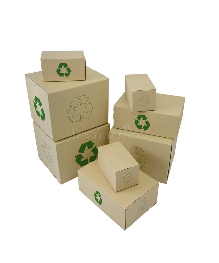 Boxes with Recycle Sign in Different Sizes Stacked Boxes Isolate Stock ...