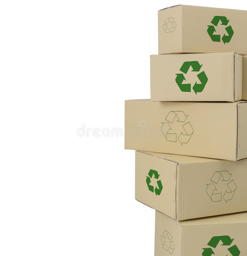 Boxes with Recycle Sign in Different Sizes Stacked Boxes Isolate Stock ...