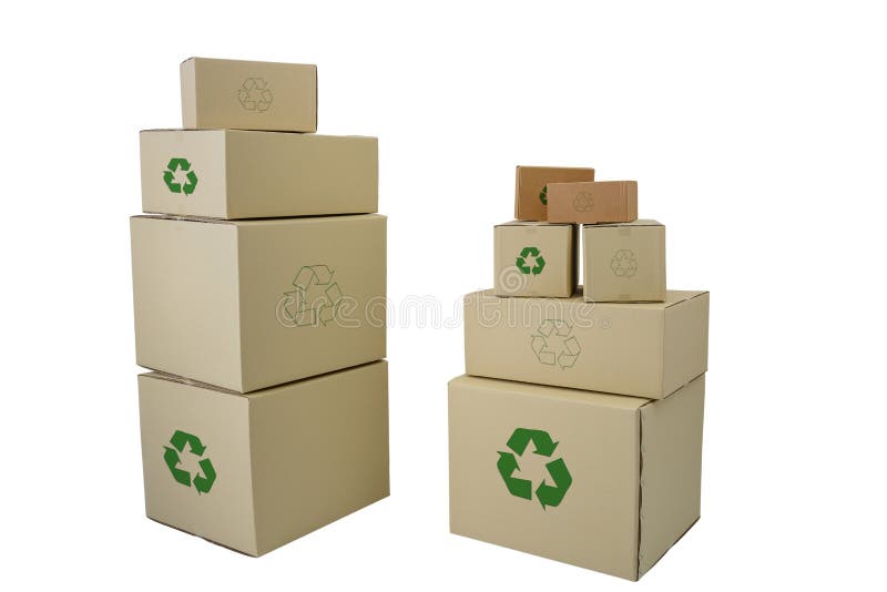 Boxes with Recycle Sign in Different Sizes Stacked Boxes Isolate Stock ...