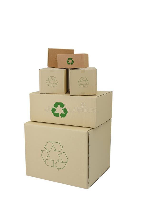 Boxes with Recycle Sign in Different Sizes Stacked Boxes Isolate Stock ...