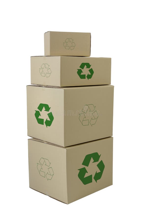 Boxes with Recycle Sign in Different Sizes Stacked Boxes Isolate Stock ...