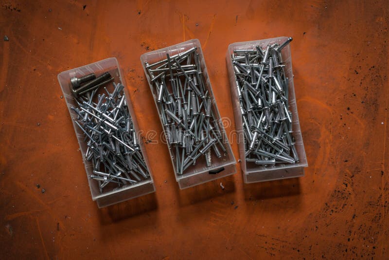 Boxes of rivets stock photo. Image of colorful, occupation - 71325896