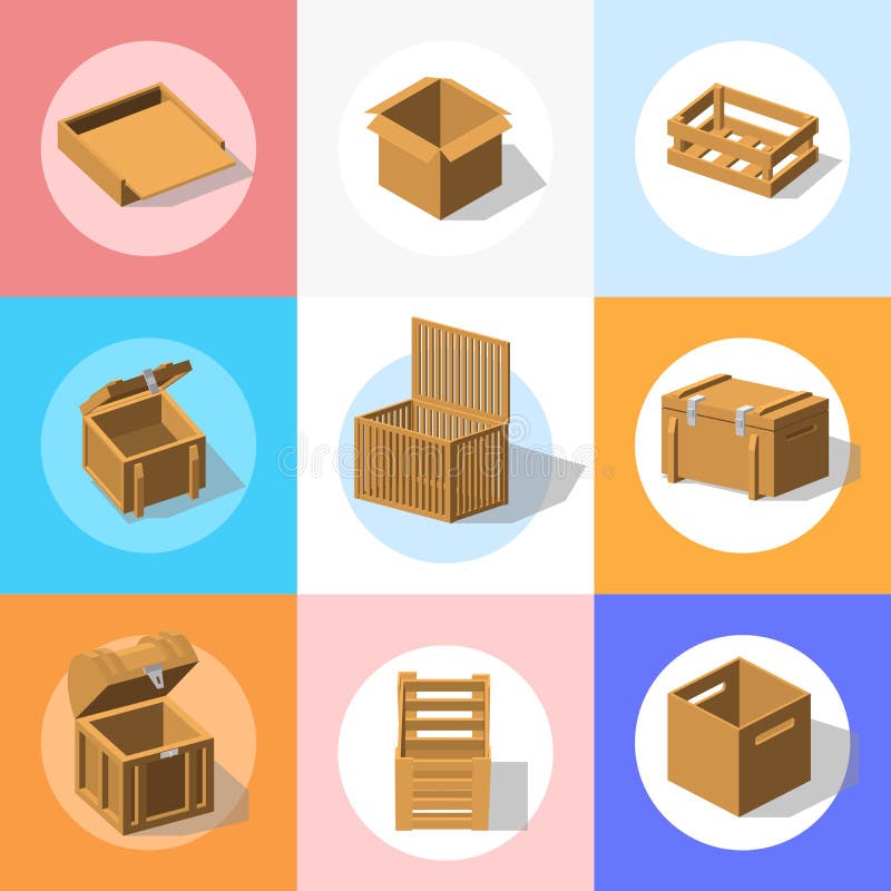 Boxes Round Compositions Set Stock Illustration - Illustration of wood ...