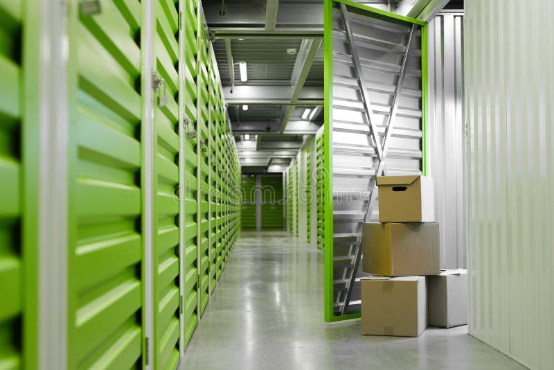 Boxes in Self Storage Unit stock photo. Image of store - 197406428