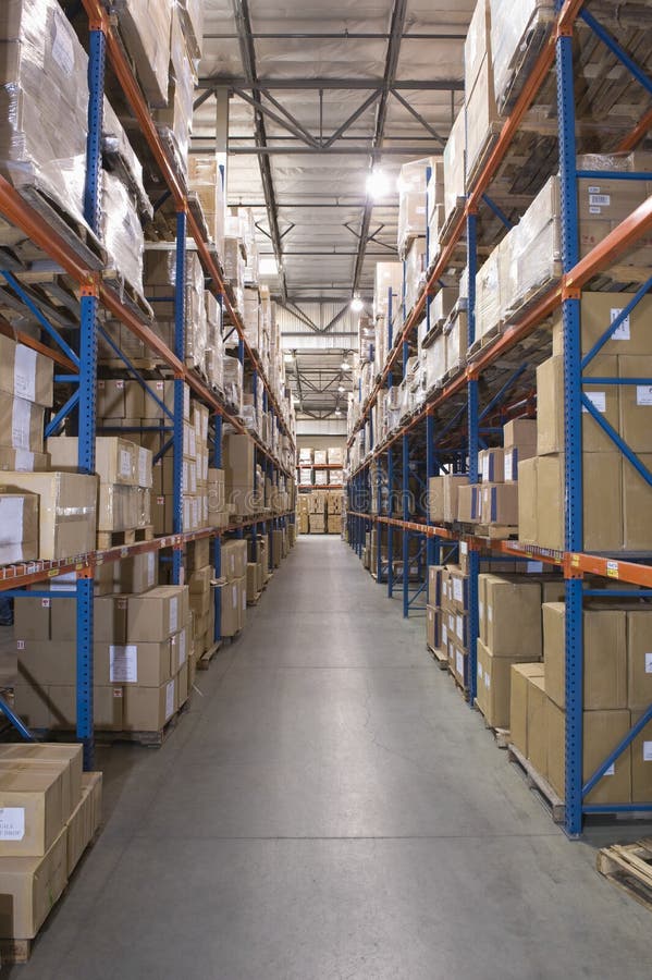 Boxes on Shelves in Warehouse Stock Image - Image of package, shipping ...