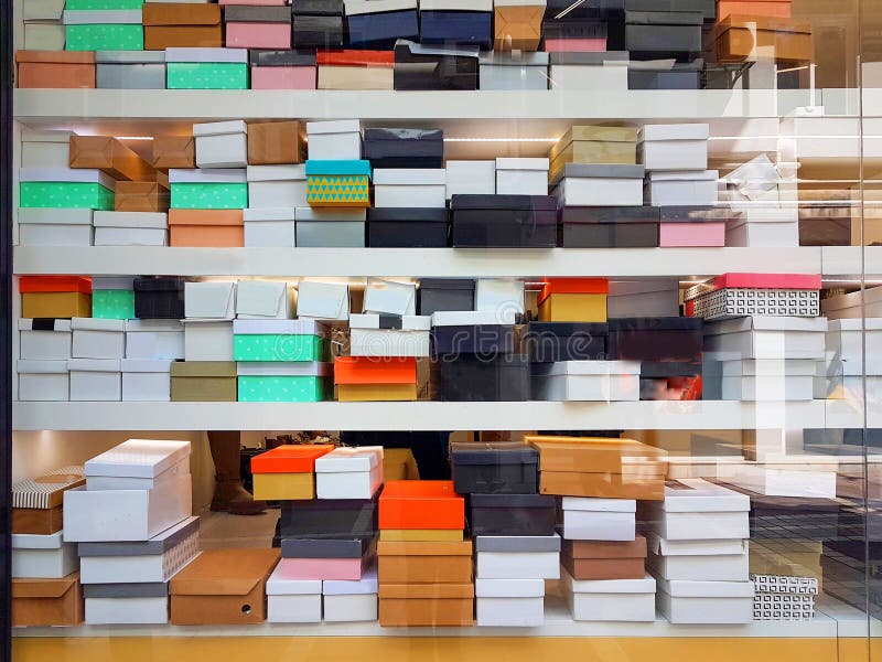 Boxes of Shoes in Front Store of a Shop Stock Photo - Image of business ...