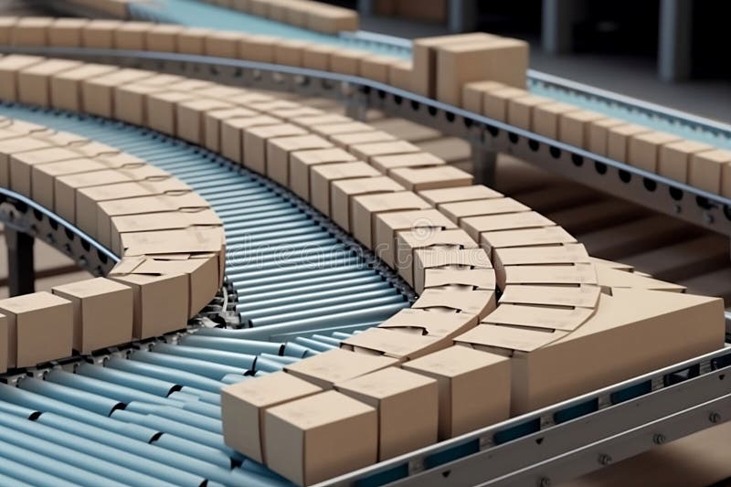 Boxes on the Sorting Belt of a Logistics Center. Stock Illustration ...