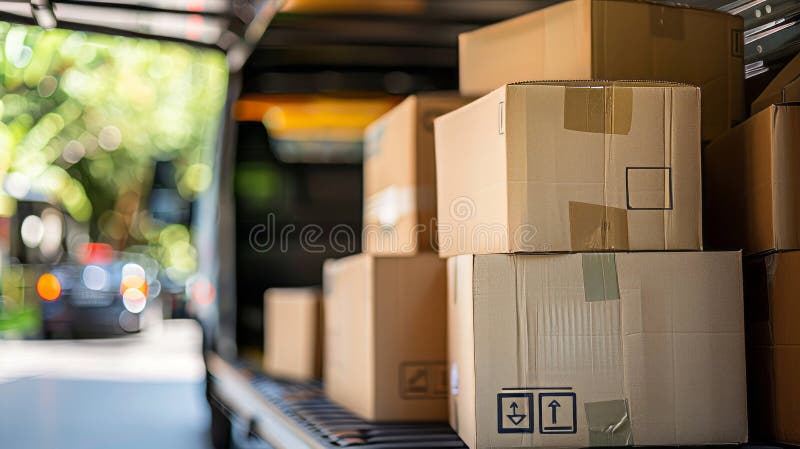 Boxes Stacked Inside Delivery Truck Stock Photo - Image of shipping ...