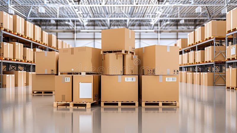 Boxes Stacked on Pallets in a Large Warehouse Setting Stock Image ...