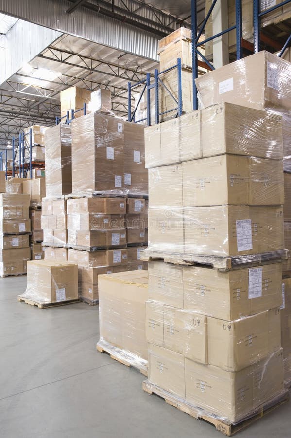 Boxes on Conveyor Belt in Warehouse Stock Image - Image of storehouse ...